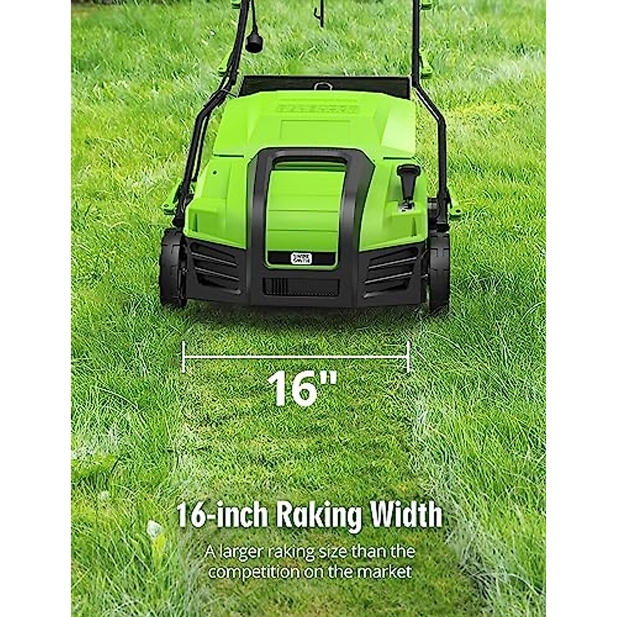 (2023 Upgraded) SWIPESMITH 16” 15 Amp Electric Dethatcher Scarifier, Lawn Dethatcher with 5-Position Depth Adjustment, 14.5 Gal Removable Thatch Collection Bag, Quick-Fold, Keeps Lawn Health