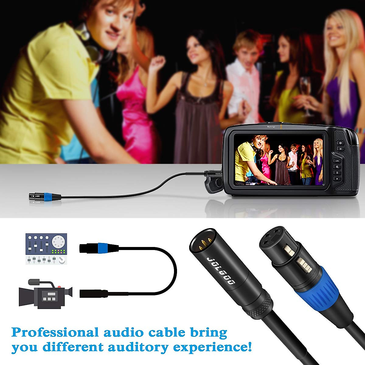 JOLGOO Mini XLR Male to XLR Female Adapter Cable, 3-pin Mini XLR Male to XLR Female Adapter Cable, for BMPCC 4K Camera Video Assist 4K Sharp 8K, 1 Feet