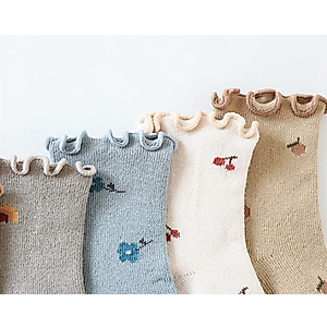 FYLuoke Baby Girls Ruffle Socks Toddler Ankle Floral Casual Socks Infant Non-Slid Dress Socks(5 Colors,1-3T)