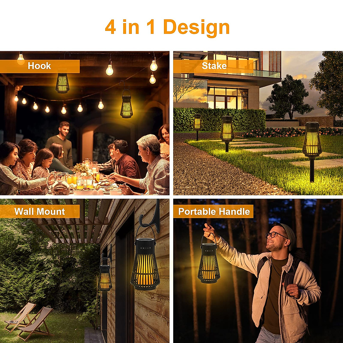 Outdoor Bluetooth Flame Speaker, LED Flickering Flame Effect Speaker with Torch Light, Portable Waterproof Wireless Speaker with Wall Mounted Hook&S Hook&Stake for Camping, Deck, Patio