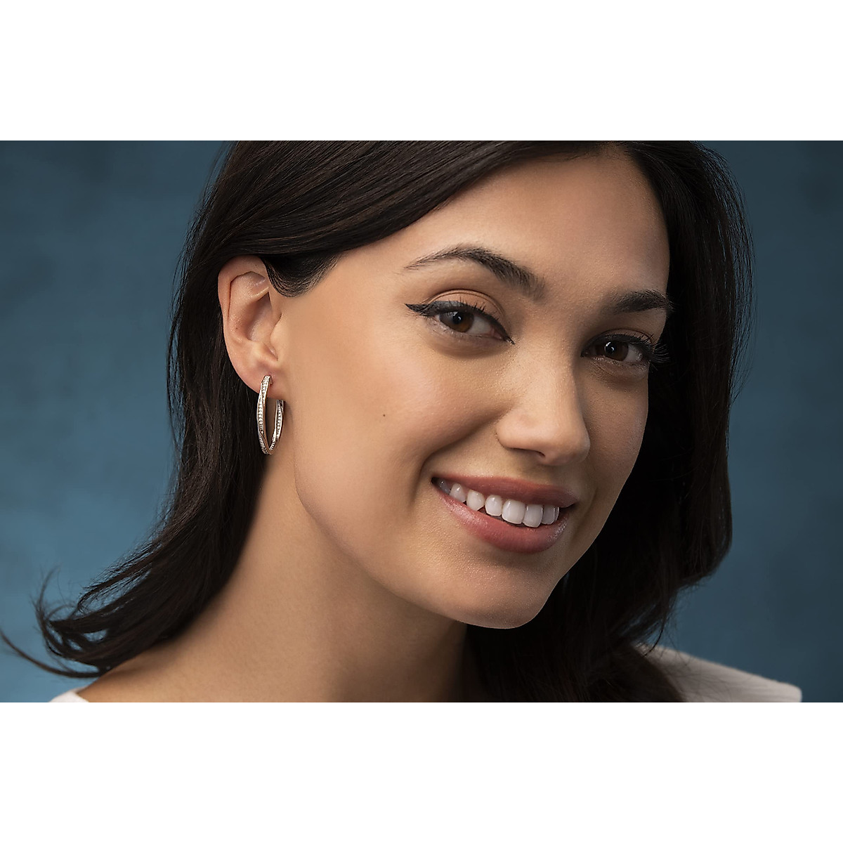 NATALIA DRAKE Large Twisted Oval 1/4 Cttw Diamond Hoop Earrings for Women in Rhodium Plated 925 Sterling Silver