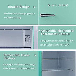 Galanz GLR25MGNR10 Retro Compact Refrigerator, Mini Fridge with Single Doors, Adjustable Mechanical Thermostat with Chiller, Green, 2.5 Cu Ft