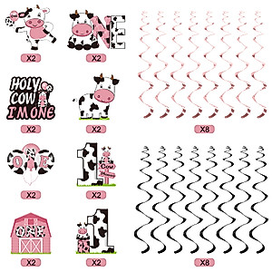 Holy Cow Im One Birthday Decorations Hanging Swirl for Baby Girl, Pink Cow First Birthday Foil Swirls Party Supplies, Baby 1st Bday Cow Theme Ceiling Hanging Sign