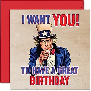 Fun Birthday Cards for Men Women - Uncle Sam USA Army Poster - Happy Birthday Card for Mom Dad Papa Brother Sister Grandma Nanny Grandpa, 5.7 x 5.7 Inch 30th 40th 50th 60th 70th 80th Greeting Cards