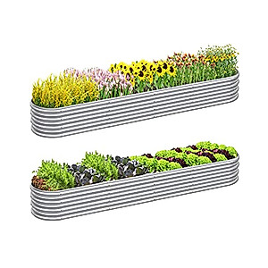 Mostmahes 2 PCS 10x2x1/8x4x1/6x6x1ft Outdoor Galvanized Raised Garden Bed for Flowers, 9 in 1 Adjustable Raised Planter Box, Backyard Metal Raised Garden Bed for Plant