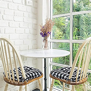 Buffalo Check Tufted Chair Seat Cushions, 2-Pack, Black & White- 16" x 15" x 3" - Comfortable Seat Cover Pad with Stain Repellent Fabric & Ties to Indoor & Ourdoor Chair Styles by Achim Home Decor