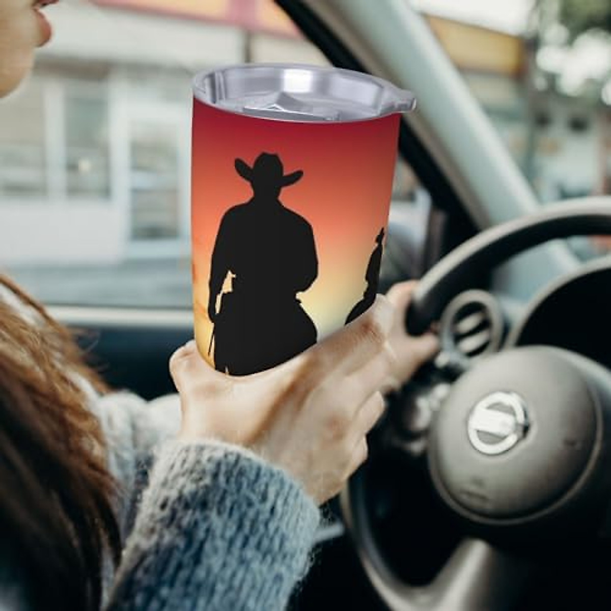 Texas Cowboy Tumbler with Lid and Straw 20oz Stainless Steel Car Cup for Hot and Cold Drinks, Double Wall Insulated Travel Coffee Mug Reusable Drink Thermos Cup Birthday Gifts