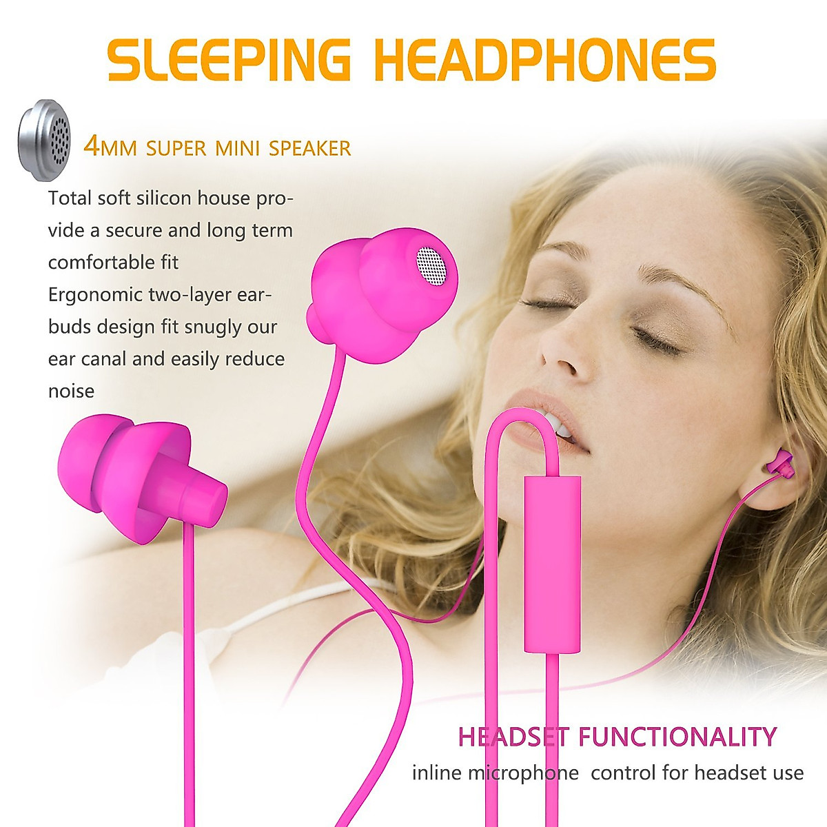 MAXROCK (TM Super Mini Total Soft Silicon Earbuds Headphones with Mic Music Sleep Choice for Cellphones Ipad Tablet Mp3 Laptop and Most 3.5mm Audio Player (Pink)