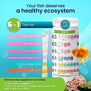 Futura Care Aquarium Test Strips - Our Accurate Aquarium Water Test Kit Monitor 6 Essential Parameters - Easy to Use Saltwater & Freshwater Test Kit with 150 Strips for 1.5 Years (6 in 1-150 Strips)