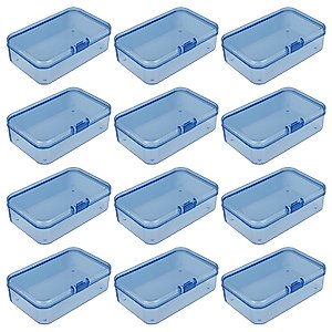 Goodma 12 Pieces Mini Rectangular Plastic Boxes Empty Storage Organizer Containers with Hinged Lids for Small Items and Other Craft Projects (Blue, 3.3 x 2.2 x 1 inch)