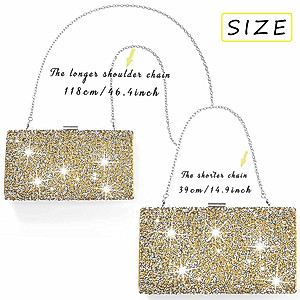 ELABEST Glitter Evening Clutch Bag Single Sided Diamond Bag Crossbody Purse Wedding Party Bag for Women (Gold)