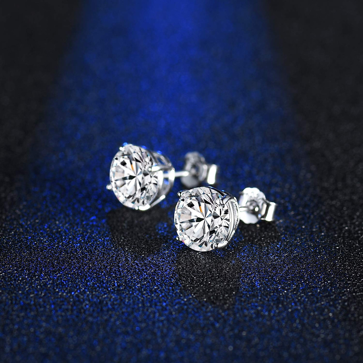 Sterling Silver Cubic Zirconia CZ Stud Earrings Round Cut 3mm 4mm 5mm 6mm Clear Crystal for Men Women 4 Sets