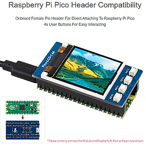 Bicool 1.44inch LCD Display Module for Raspberry Pi Pico, 128×128 Resolution TFT Display Panel 65K RGB Display Color Clear and Colorful Display Effect, ST7735S Driver SPI Interface 3.15V ~ 5V