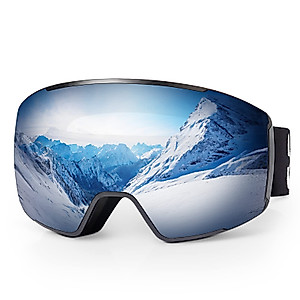 EXP VISION Ski Goggles Anti Fog Magnetic Snow Goggles, OTG Toric Snowboard Goggles for Men Women UV Protection, Frameless, Interchangeable Lens(Silver)