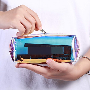 Boao 4 Pieces Holographic Makeup Bag Iridescent Cosmetic Bag Bride Bridesmaid Waterproof Toiletries Bag for Wedding Bachelorette Beach Party