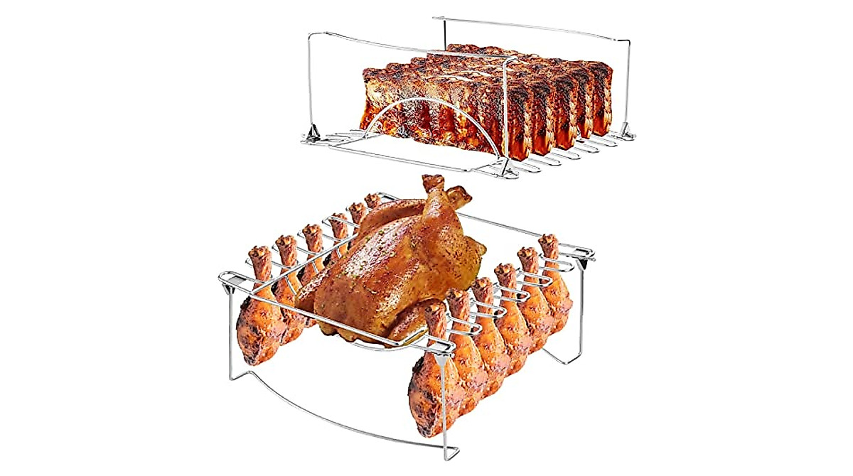 3-in-1 Rib Rack for Smoking & Chicken Leg Rack for Grill - Holds 6 ...