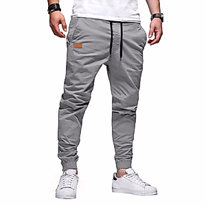 JMIERR Mens Casual Joggers Pants - Cotton Drawstring Chino Cargo Pants Hiking Outdoor Twill Track Jogging Sweatpants Pants with Pockets for Men, US 40(2XL), C Light Grey