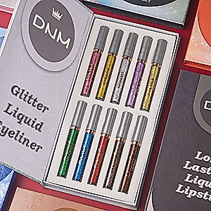 DNM 10 Color Liquid Glitter Sparkle Eyeliner Liquid Makeup Set delineadores de colores para ojos, Glitter Shimmer Metallic Liquid Eyeliner Liner Colorful Set Green Silver Eye Glitter eyeliner Pencil