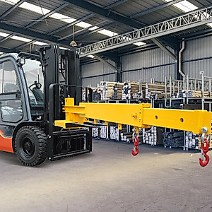 TROPOW Fork Mounted Adjustable Hoist Jib Boom Crane, Adjustable Telescopic Forklift Jib Boom Crane with Two 3 Tons Swivel Hooks, 6000 LBS Lift Capacity Forklift Crane for Warehouse or Factories