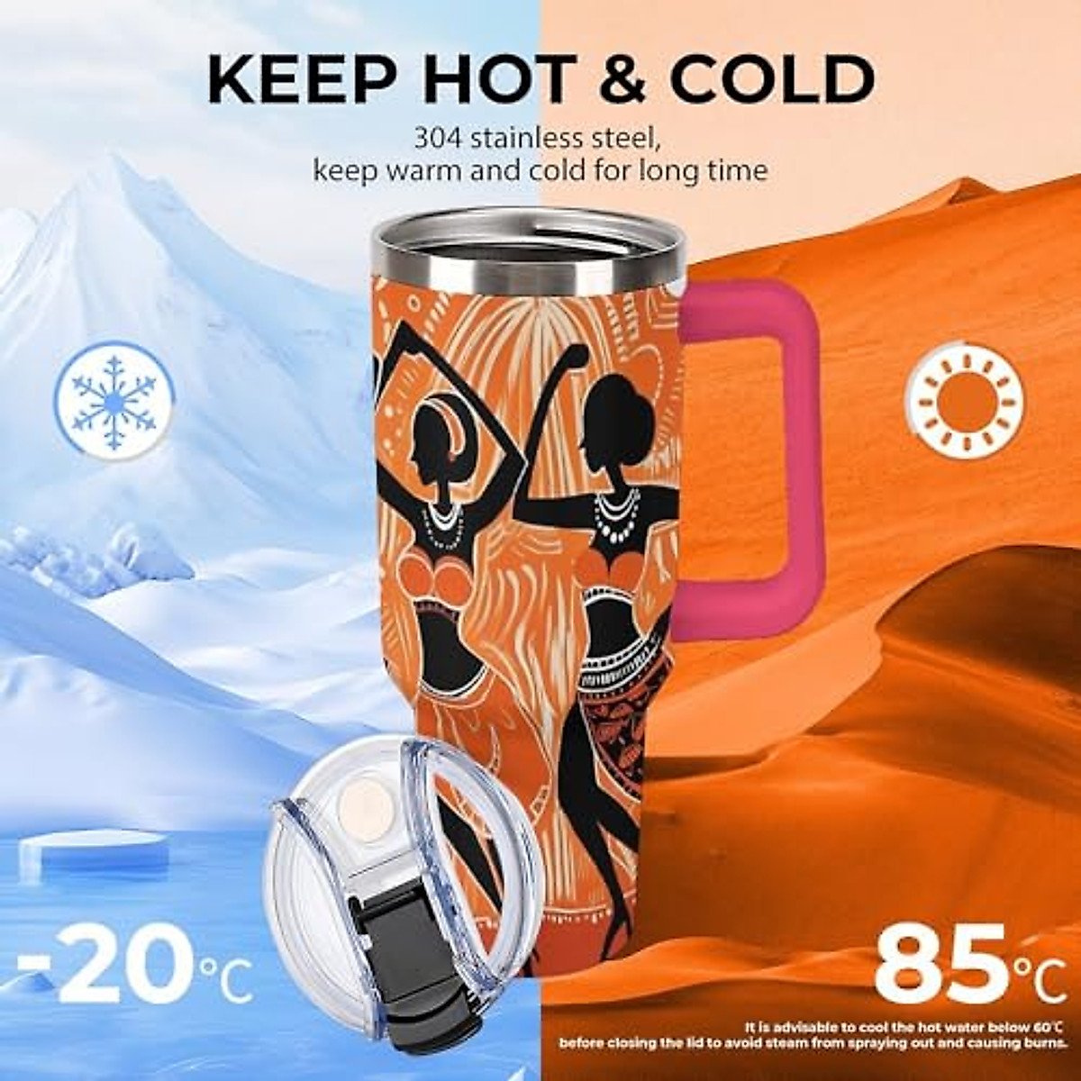 African Tribal Women 40 Oz Stainless Steel Cup Travel Tumbler with Handle and Straw Lightweight Coffee Mug for Home Office