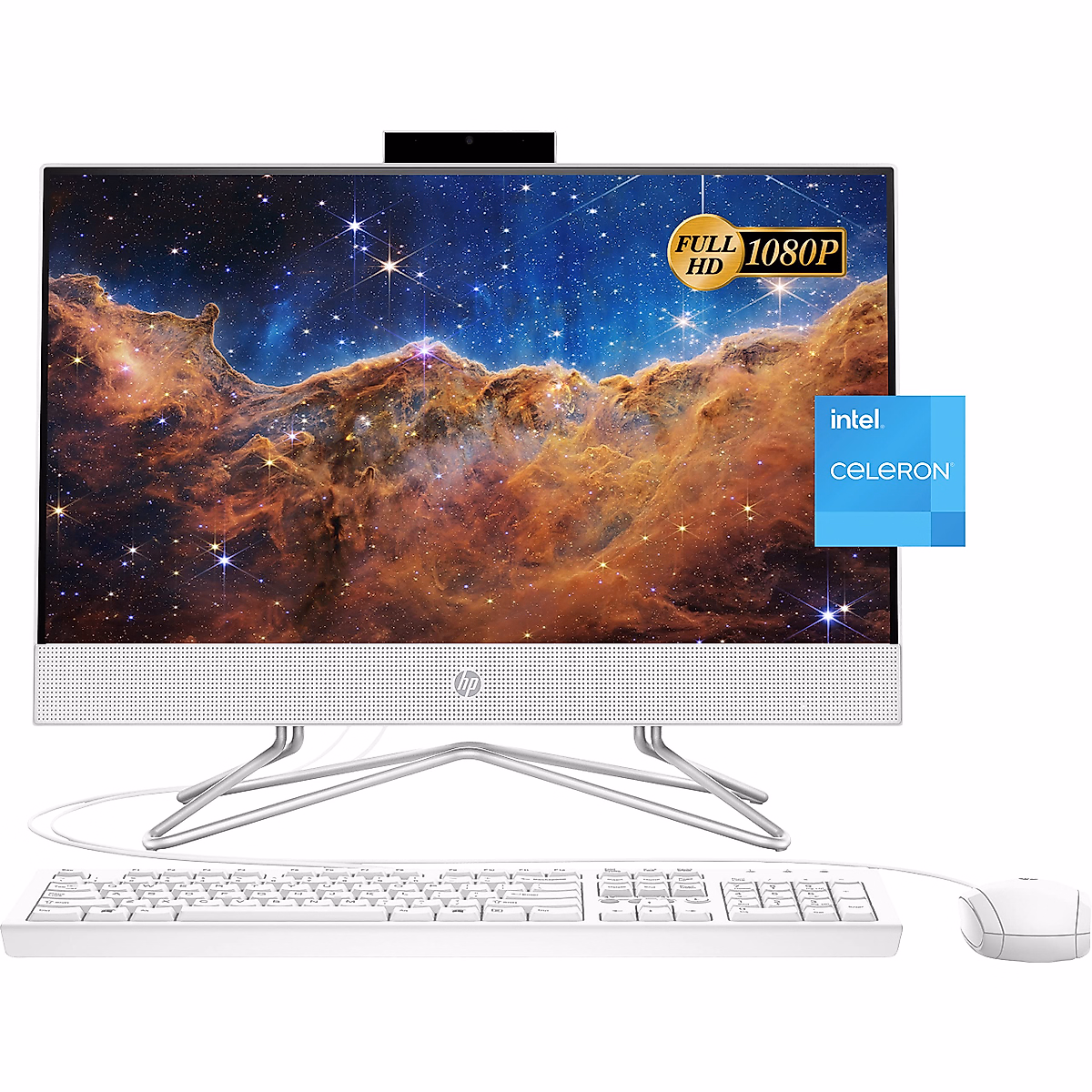 HP 2022 Newest All-in-One Desktop, 21.5" FHD Display, Intel Celeron J4025 Processor, 4GB RAM, 128GB PCIe SSD, Webcam, WiFi, HDMI, RJ-45, Wired Keyboard&Mouse, Windows 11 Home, White