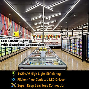LAYOND 4 Pack Seamless Linkable LED Tube Light, 4FT 24W 3400lm (142lm/W) LED Linear Light, Flicker-Free 1.2m CCT4000K LED Shop Light for Retail, Supermarket, Office, Clothing Store