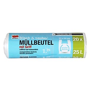 Unbekannt Quickpack Bin Liners 25 L with Handle 852502 Organic Bin Liners, HDPE Polyethylene, White, 53 x 54, 20 Pieces/Roll