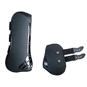 MAYiT Horse Tendon Boots (4 pcs - Front & Hind), PU Shell Tendon Fetlock Brace Guard Boots for Riding Shock Absorbing Jumping Competition Protection