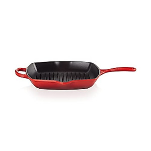 Le Creuset Enameled Cast Iron Signature Square Skillet Grill, 10.25", Cerise