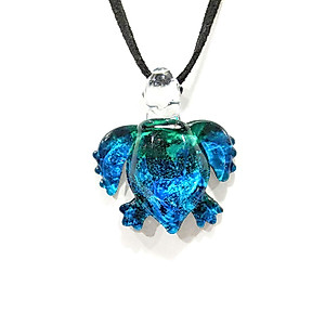 Handmade Ocean Blue Sea Turtle Art Glass Blown Sea Animal Figurine Pendant Necklace Jewelry - Model Y2016