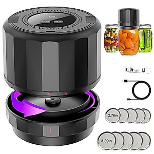 Bunyta Electric Mason Jar Vacuum Sealer Kit - 2000mAh Battery, Enhanced Motor, Wide & Regular Mouth Lids Compatible, Black - Ideal for Canning