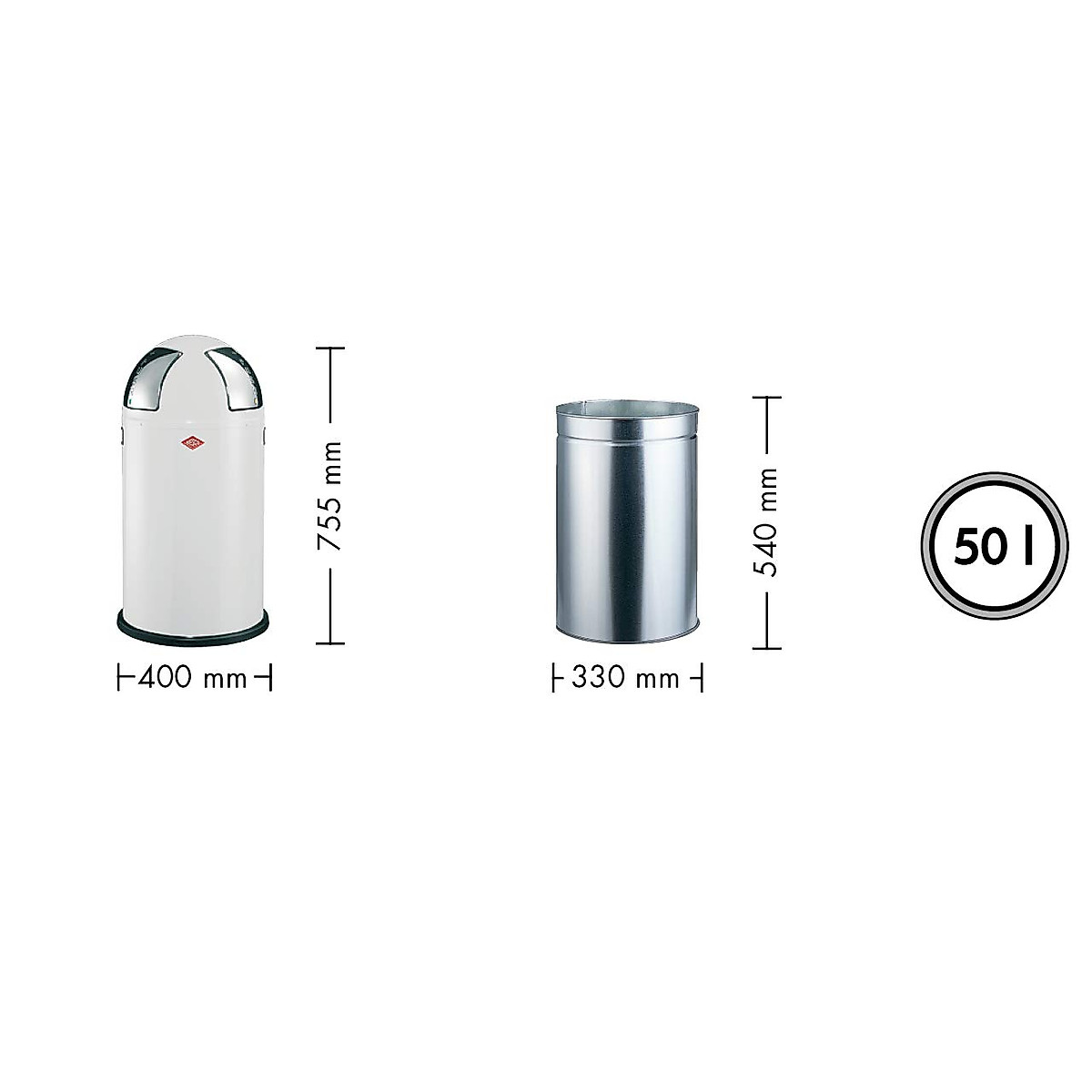 WESCO Push Two 175861-20 Double Push Bin & Metal Liner, 13.2 gal (50 L)