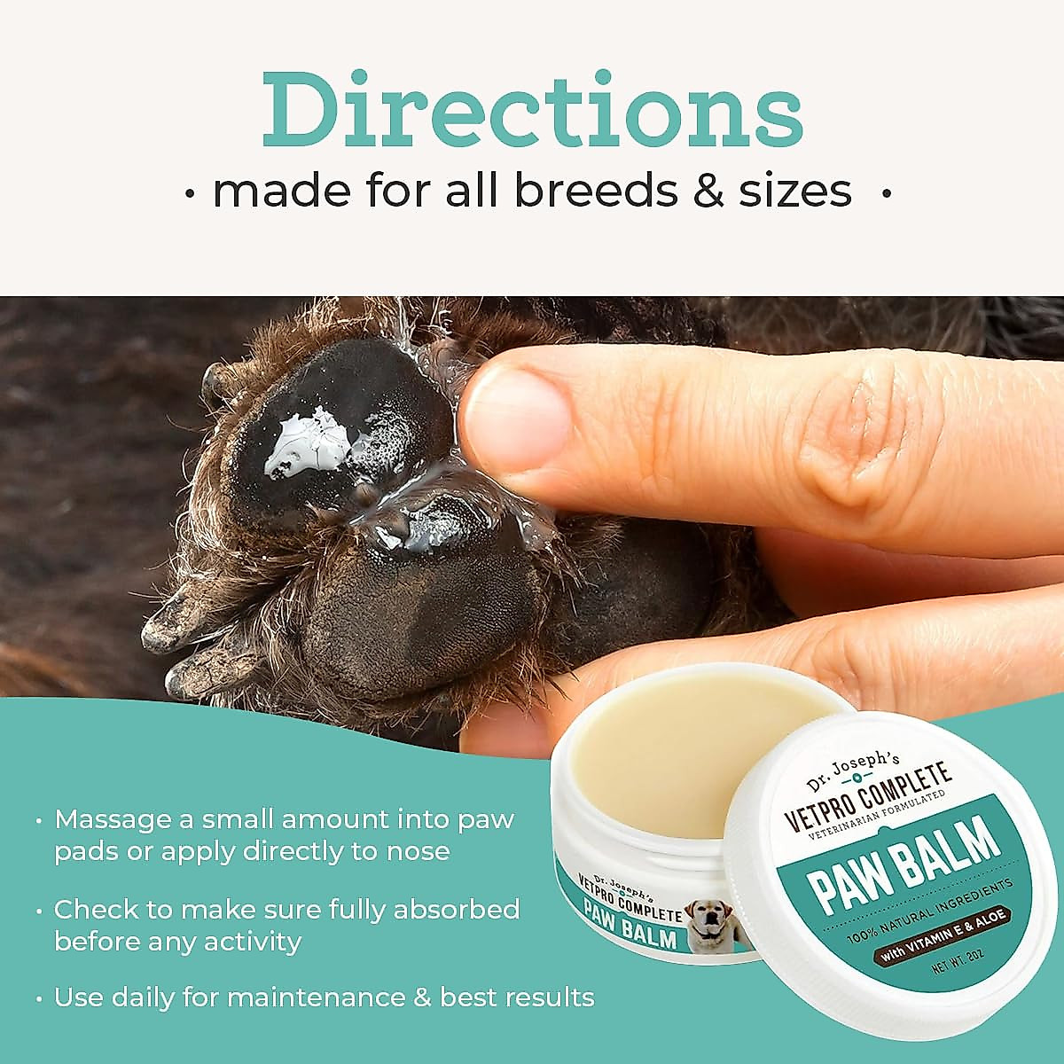 VetPro Complete Dog Paw Balm for All Dogs and Cats - Natural Protection and Paw Soother for Dry Pads and Noses - Vet Formulated Paw Butter and Dog Foot Cream - Dog Nose Balm and Dog Feet Protection