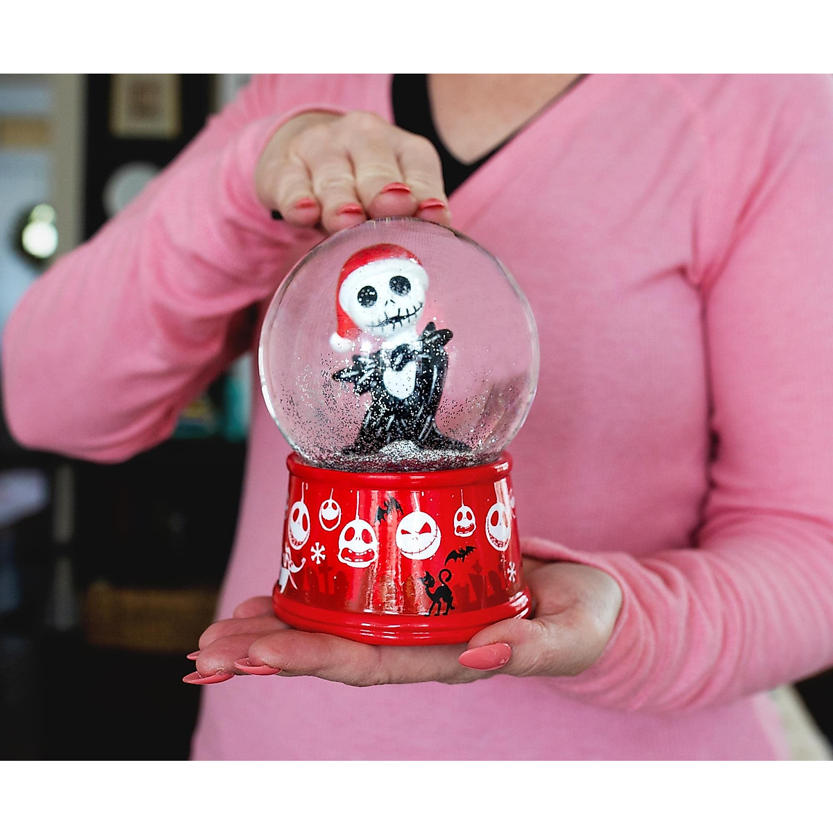 Disney The Nightmare Before Christmas Santa Jack Skellington 6-Inch Light-Up Snow Globe with Swirling Glitter Display Piece Keepsake | Home Decor for Kids Room Essentials | Tim Burton