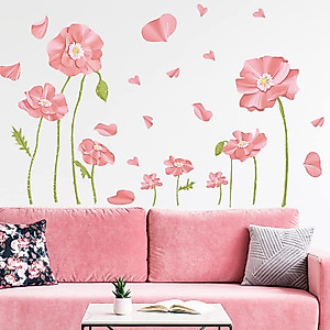Pinenjoy Pink Flower Wall Decals Fresh Garden Floral Wall Sticker 47x29inch Removable Self-Adhesive Vinyl Wall Murals for Girls Bedroom Living Room TV Background Nursery Wall Art Decors