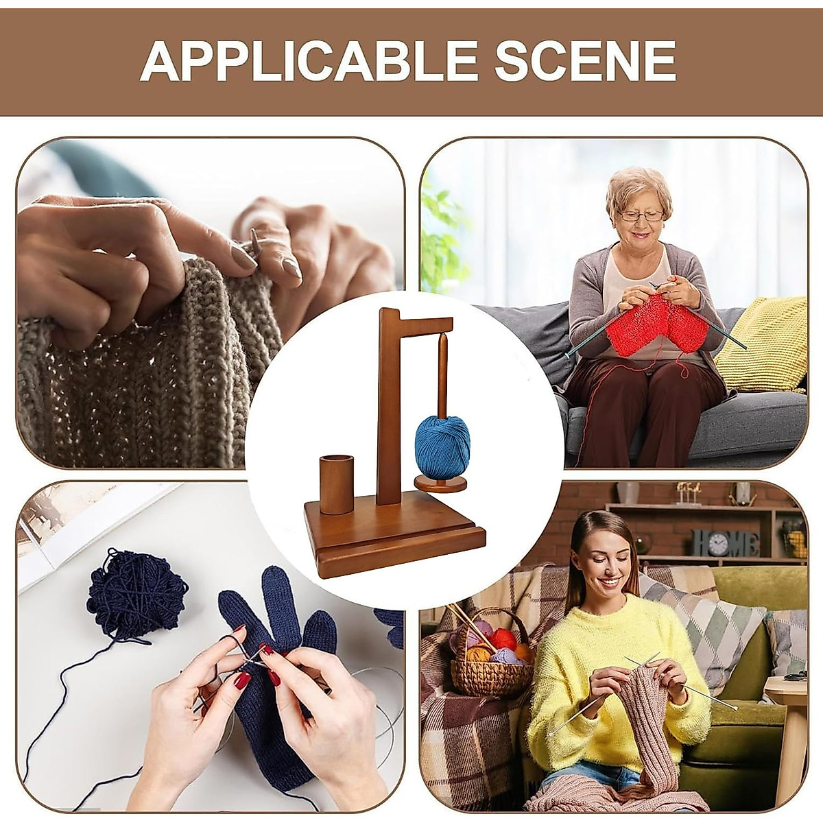 Yarn Holder for Crocheting Wooden Yarn Rack Stand with Phone Stand, Crochet Hook Storage and Magnetic Yarn Ball Holder Spinner