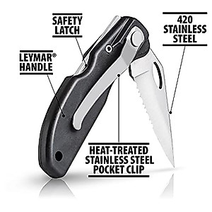 Maxam Falcon VII Lockback 7 (Open) Inch Pocket Knife - Stainless Steel Serrated Blade, Textured No-Slip Handle, Carry Clip