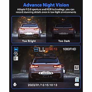 Dash Cam, 3 Channel Dash Cam, 1080P Dash Cam Front and Inside, Triple Dash Cam Front and Rear Inside, Dash Camera with 32GB Card, HDR, G-Sensor, 24Hr Parking, Loop Recording