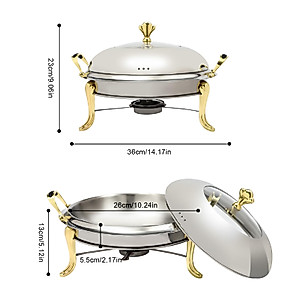Roll Top Chafing Dish Buffet Set, 2.5L Round Chafing Dish for Buffet, Buffet Servers and Warmers, Food Warming Trays for Buffet and Parties, Gold, Stainless Steel
