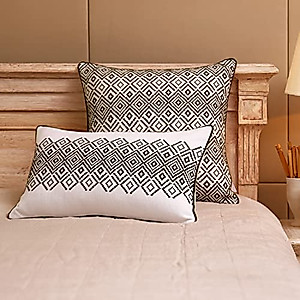 STITCH N STRING 12x20 Pack of 2 Blush White Embroidered Boho Decorative Bedroom Throw Pillows Covers for Bed & Couch Home Decor Cushion Cover