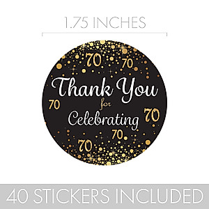 Black and Gold 70th Birthday Thank You Stickers - 1.75 in - 40 Labels