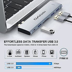 USB C HUB 6 in 2 Type C Docking Station with Thunderbolt 3 Port, 3 USB 3.0, SD TF Card Reader, Onshida USB C Adapter Compatible with MacBook Pro Air 2020/2019/2018/2017/2016(6 in 2)