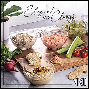 Vikko Glass Bowls, Set of 6 Decorative Glass Dessert Bowls, 10 Ounce Glass Dish for Dessert, Candy, Kitchen Prep, Dishwasher Safe