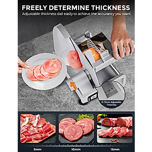 MIDONE Meat Slicer 200W Electric Deli Food Slicer with Two Removable 7.5’’ Stainless Steel Blade, Adjustable Thickness for Home Use, Child Lock Protection, Silver