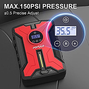Dual-Power Cordless Tire Inflator Portable Air Compressor, Rechargeable Battery Powered Tire Pump with USB Charge, 150PSI 12V Car DC Electric Air Pump with Digital Pressure Gauge for Car, Bike, etc
