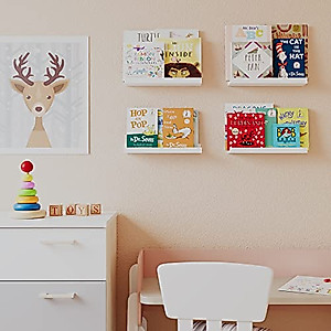 Wallniture Denver White Floating Shelves for Wall, 14" Floating Book Shelves for Kids Room Decor, White Wall Shelf for Nursery Decor, Wall Bookshelf for Living Room, Picture Ledge Set of 4