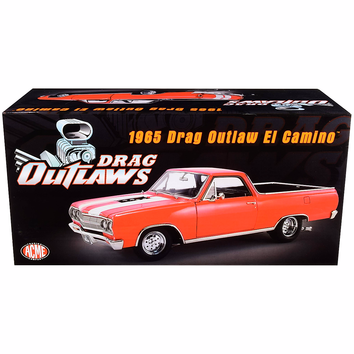 1965 El Camino Drag Outlaws Red with White Stripes Limited Edition to 354 Pieces Worldwide 1/18 Diecast Model Car by Acme A1805411