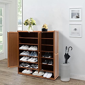 Shikiy 3 Doors Shoe Storage Bench, 8 Tiers Entryway Shoe Cabinet Organizer, Removable Shoe Floor Storage Shoe Rack for Entryway Hallway