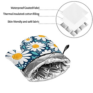 Oven Mitts and Pot Holders Sets of 4 High Heat Resistant Daisy Flowers Oven Mitts with Oven Gloves and Hot Pads Potholders for Kitchen Baking Cooking BBQ Non-Slip Cooking Mitts