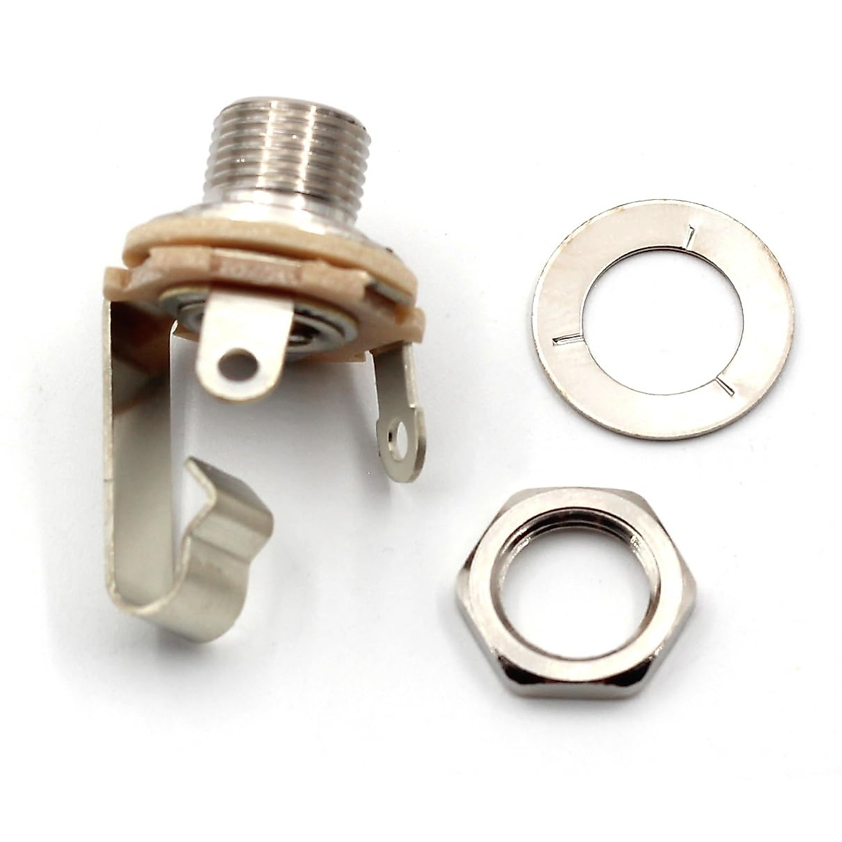 Electrosocket Jack Plate for Telecasters - Polished Nickel Finish + Switchcraft J11 Mono Jack